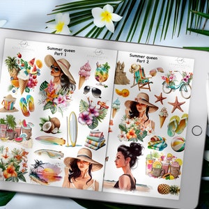Tropical Summer Sticker Digital Pack, Women's Planner Stickers for ...