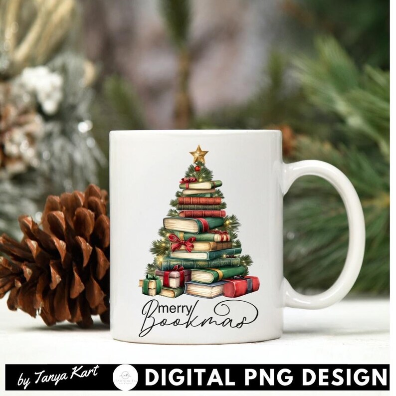 Merry Bookmas Sublimation PNG Instant Download, Merry Christmas With ...