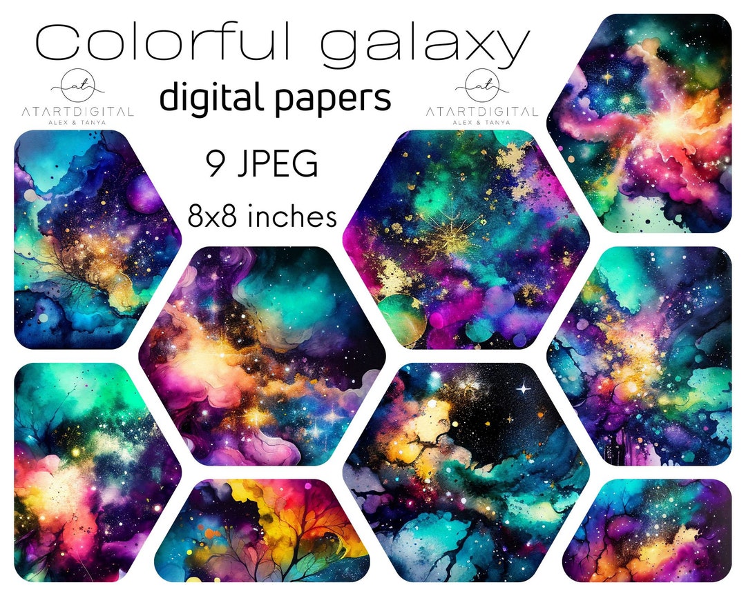 Colorful Galaxy Digital Paper Pack, Abstract Texture, Space Theme Jpg ...