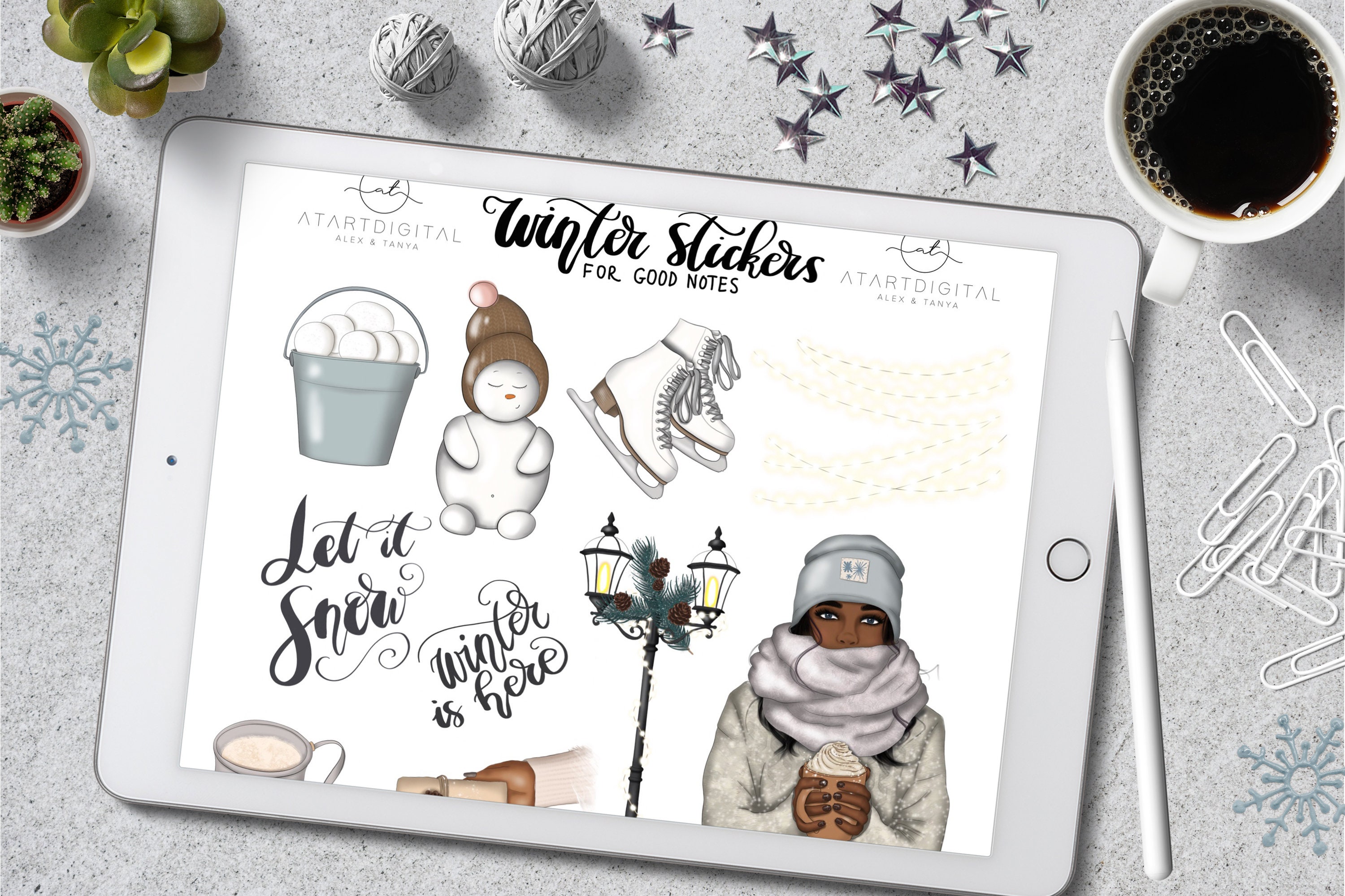 Winter Kit Digital Stickers for Goodnotes 5 Planner, African American ...