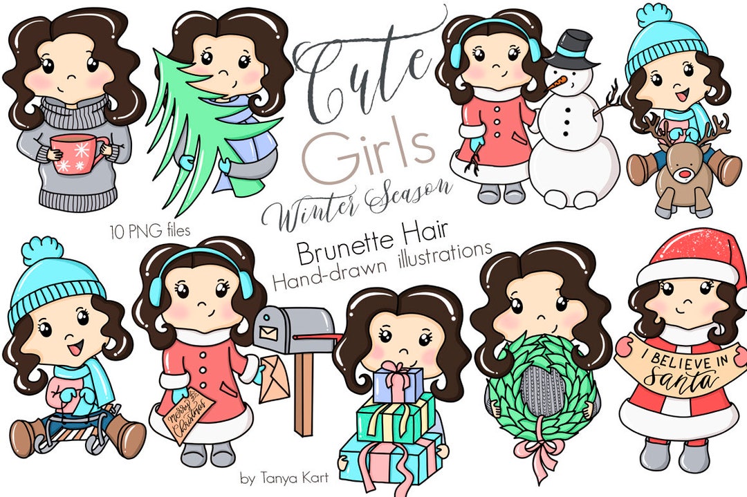 Winter Clipart Bundle, Little Girl, Brunette Baby Girl, Christmas ...