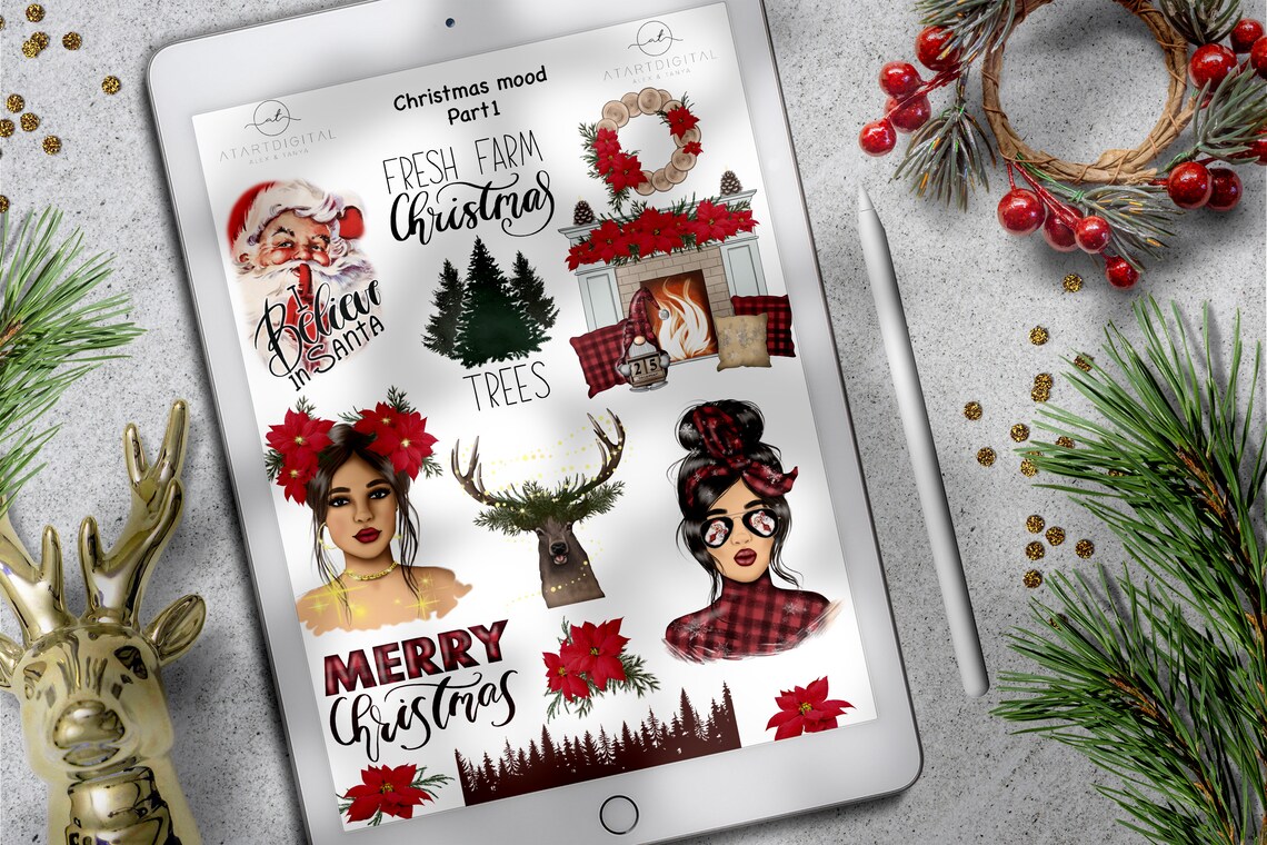 Christmas Goodnotes, Santa Goodnotes, Winter Stickers, Digital Stickers ...