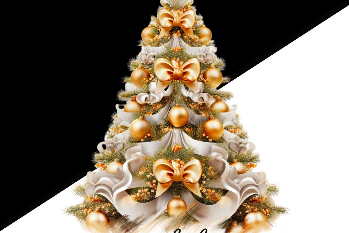 Merry Christmas Gold Tree Png, Sublimation Print for Seasonal Artwork ...