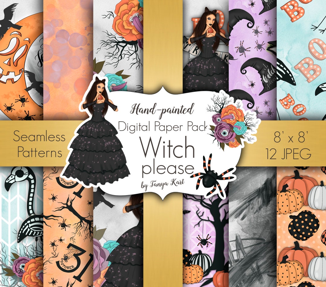 Witch Halloween Digital Paper Pack, Fall Planner Paper Pack, Halloween ...