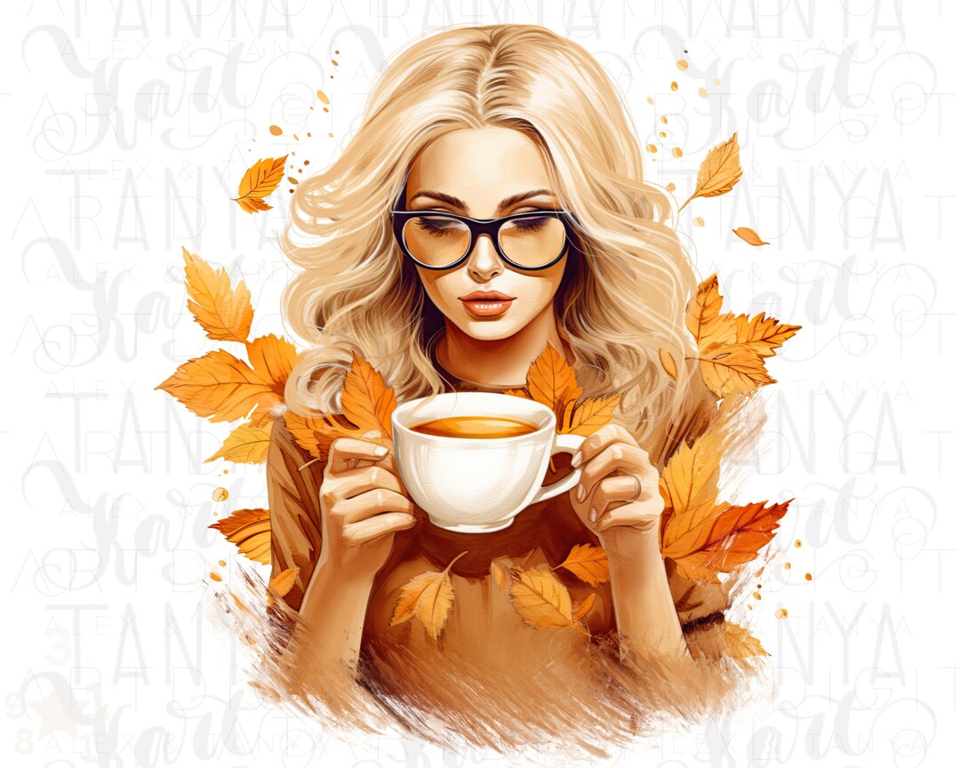 Blonde Woman in the Fall Graphic Designs for Mugs T-shirts, Autumn Girl ...