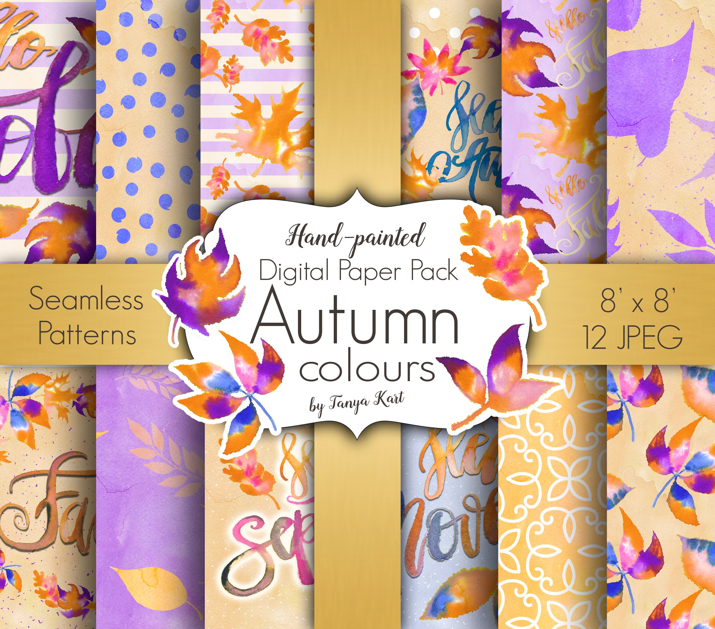 Autumn Fall Digital Paper Planner Graphics Autumn Leaves | Etsy