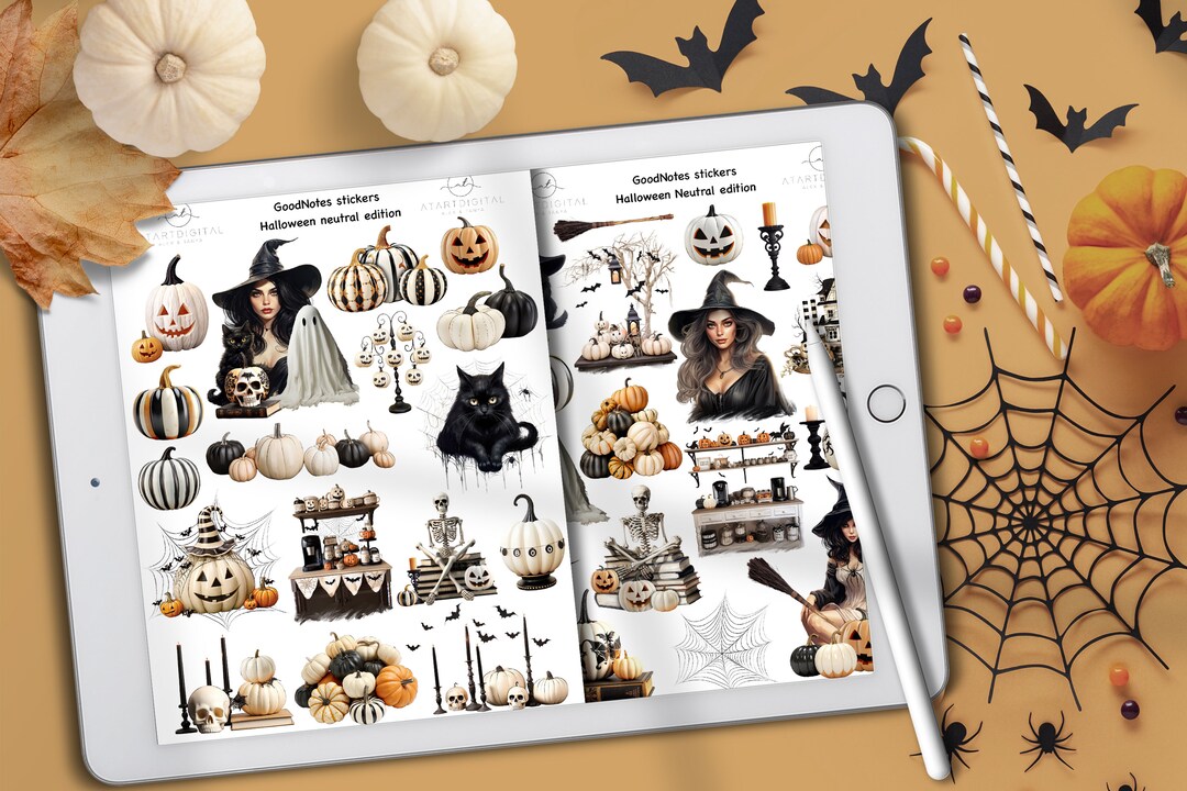 Digital Halloween Planner Stickers - Goodnotes Sticker Kit, Neutral ...