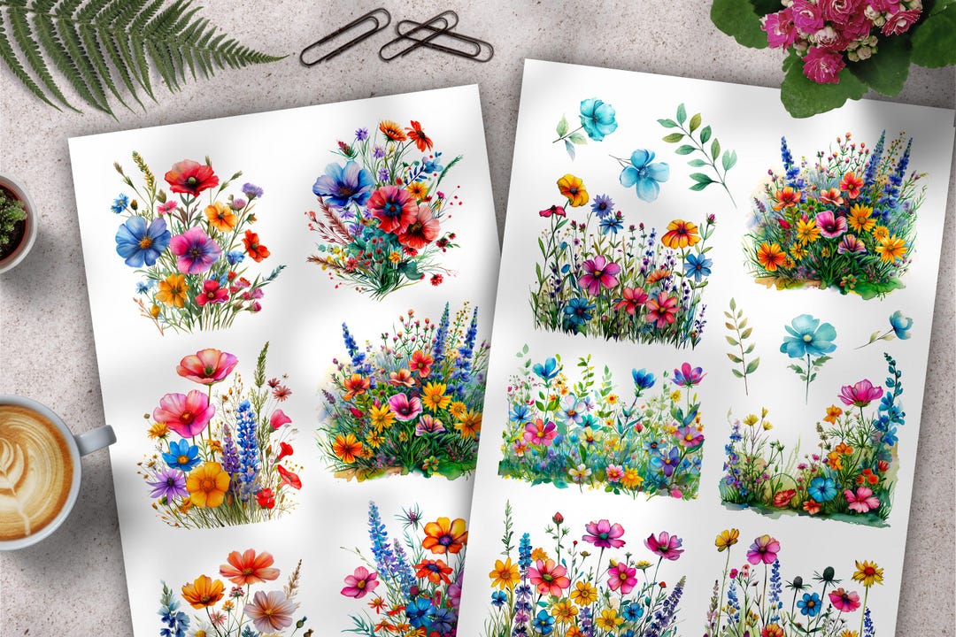 Wildflower Planner Stickers: Spring Meadow Floral Stickers (digital ...