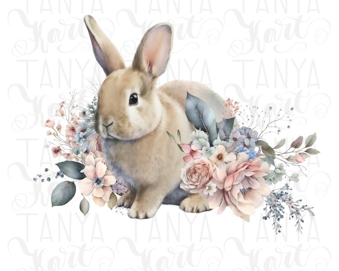 Rabbit Digital File, Easter Sublimation, Flowers Png Files, Spring ...