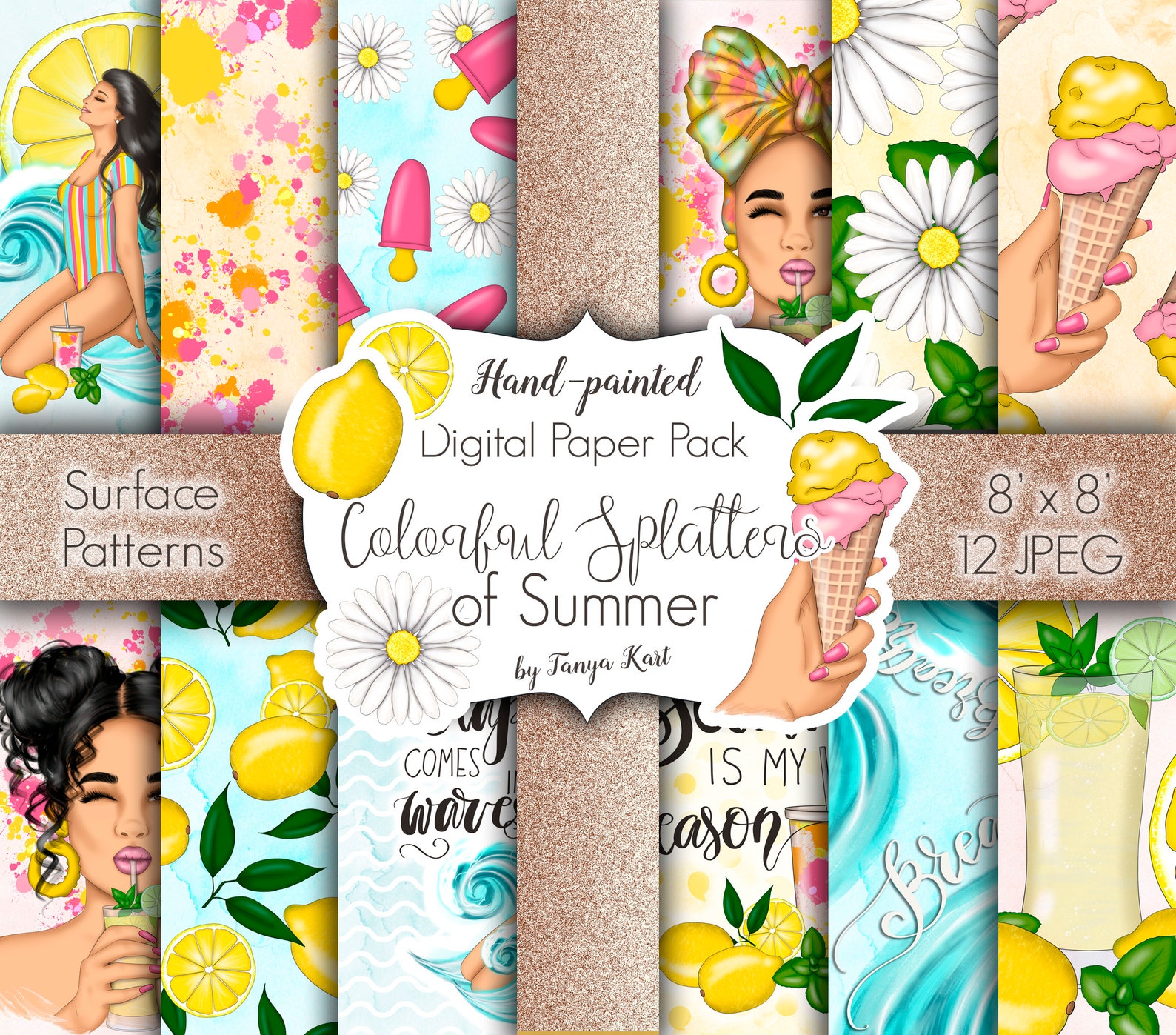 Summer Papers Afro Girl Summer Time Papers Digital Papers - Etsy