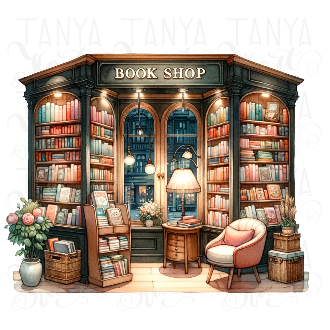 Book Shop Digital Printable, Watercolor Illustrations for Sublimation ...