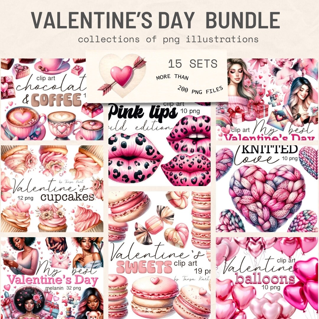 Retro Valentine PNG Bundle, Vintage Truck, Candy Clipart, Couples ...