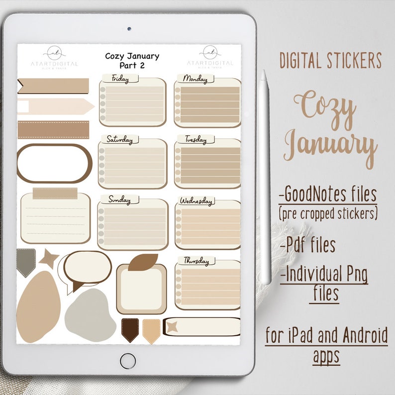 Digital Cozy January Sticker Kit for Goodnotes Planner, Digital Journal ...