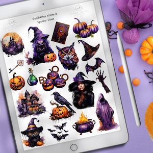 Halloween Digital Sticker Pack, Witchy Girls, Scary Icons, Autumn ...