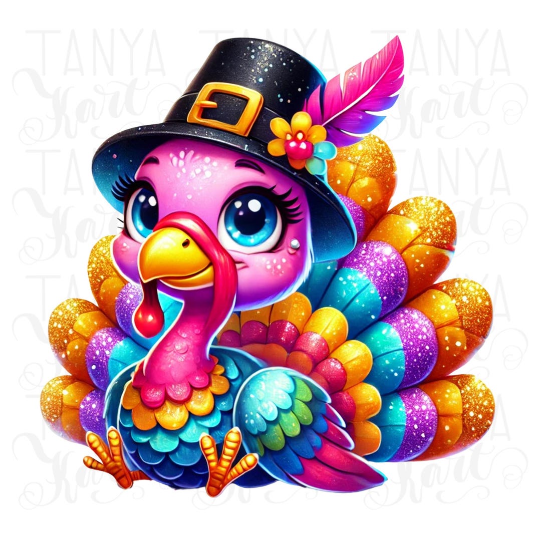 Colorful Watercolor Turkey PNG, Cute Girly Turkey Sublimation Design ...