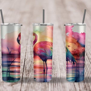 Flamingo Tumbler, Alcohol Ink Tumbler, Watercolor Texture, Skinny ...