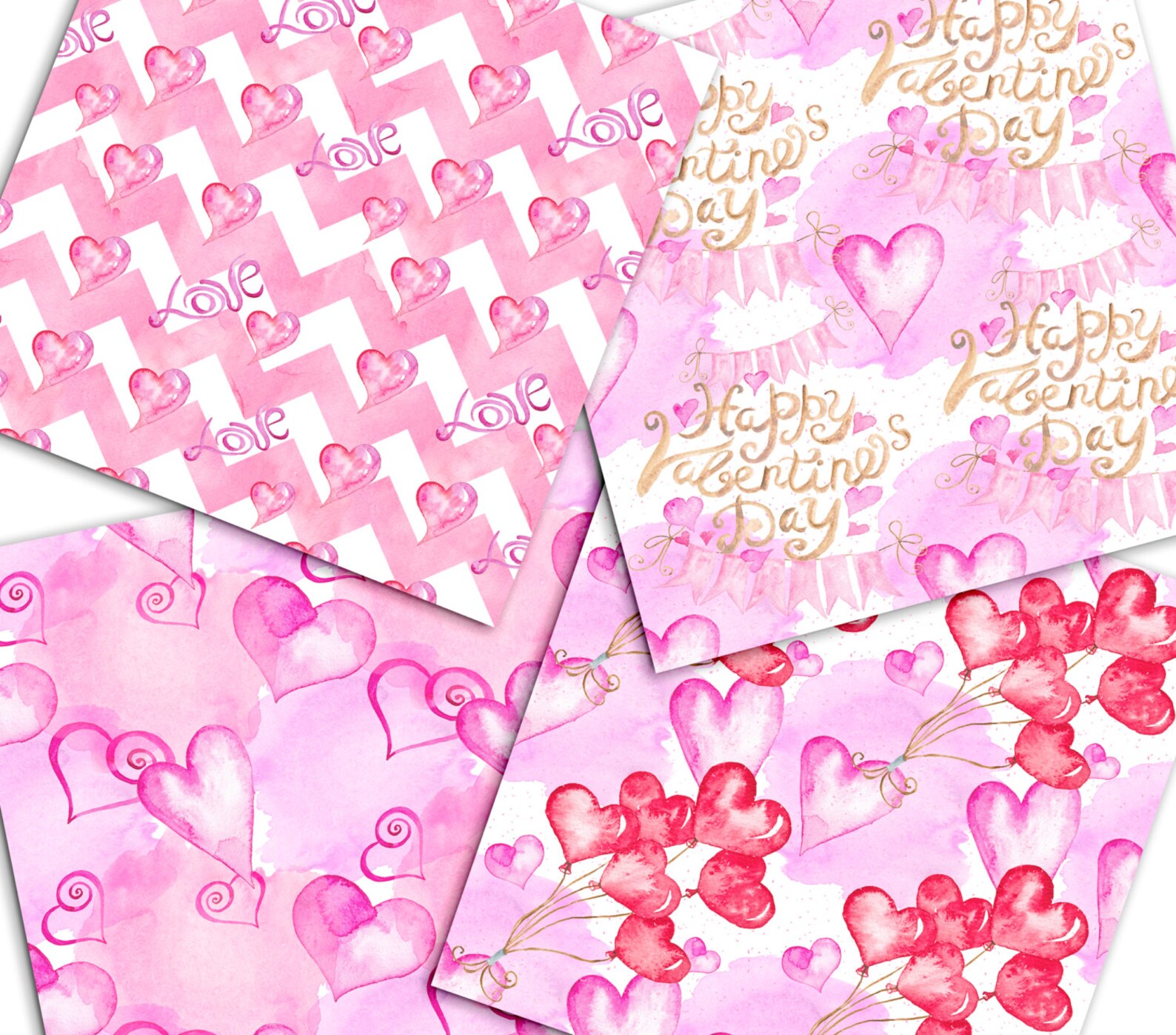 Pink Digital Paper-valentine's Day-love Watercolor-hearts - Etsy