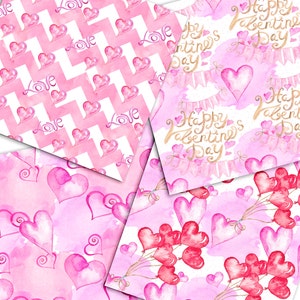 Pink Digital Paper-valentine's Day-love Watercolor-hearts Digital Paper ...
