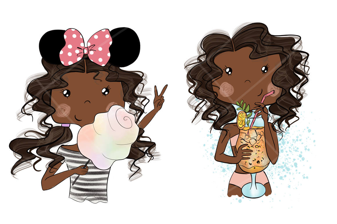Summer African American Girl Clipart Set, Digital Download for Planner ...