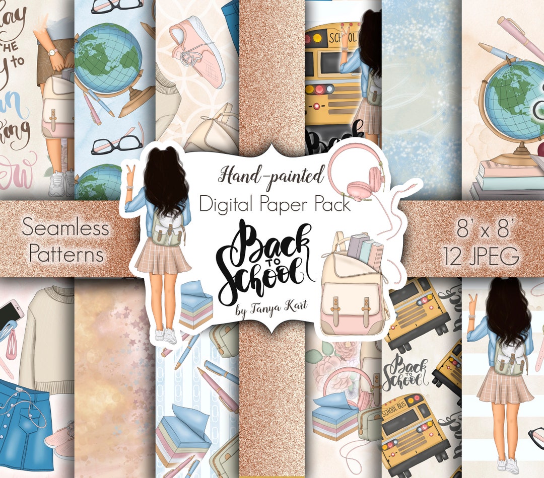 Back to School Paper-surface Pattern-school Digital Paper-paper Craft ...