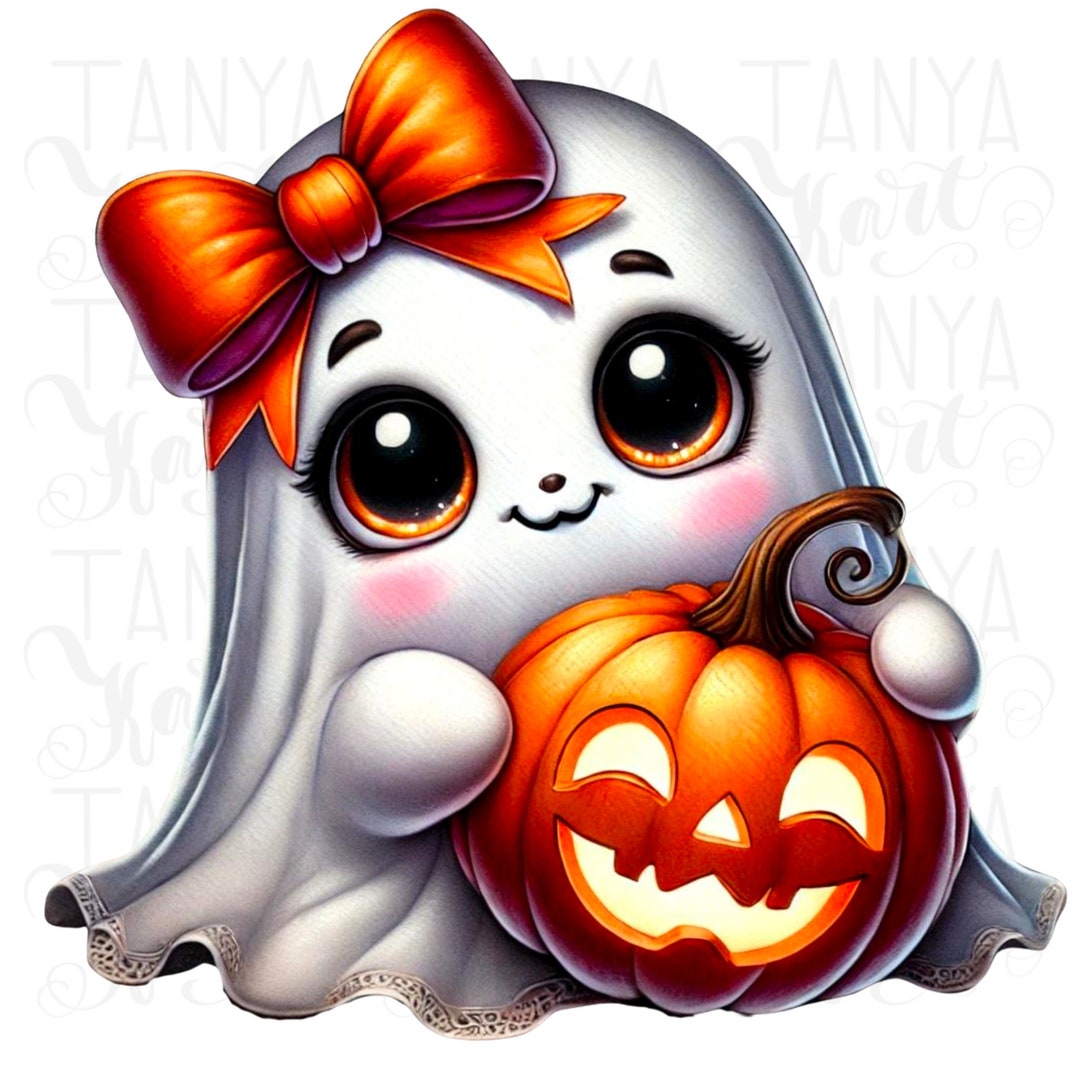 Ghost With Pumpkin Coquette PNG Halloween Bow & Ghost Sublimation Retro ...