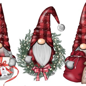 Buffalo Plaid Gnomes Christmas Planner Stickers, Red Christmas PNG ...