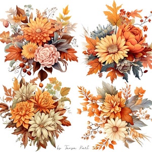 Autumn Bouquets Png Clipart, Fall Flowers Instant Download for ...