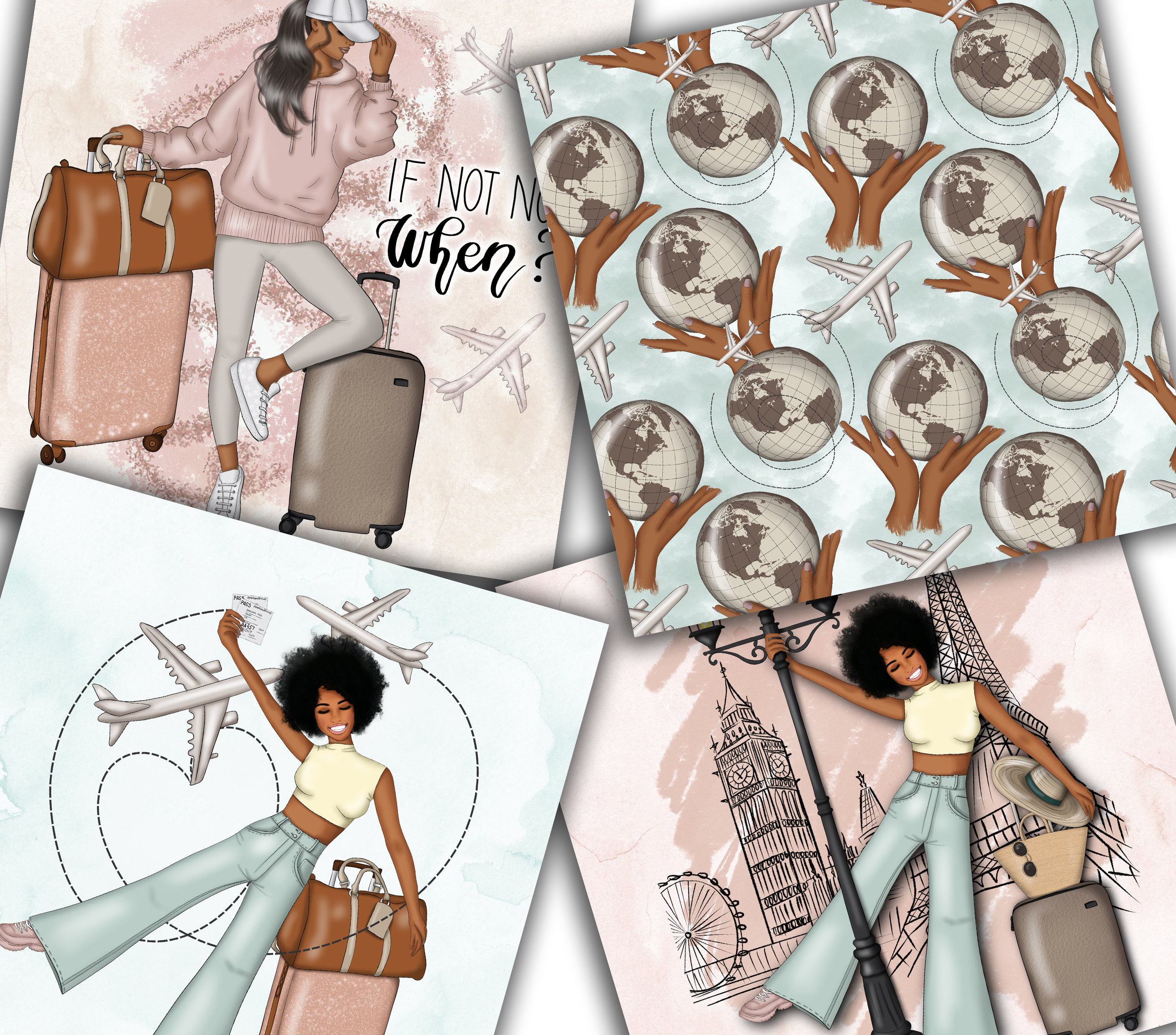 Travel Digital Paper, Adventure Design, Flight Papers, African American ...