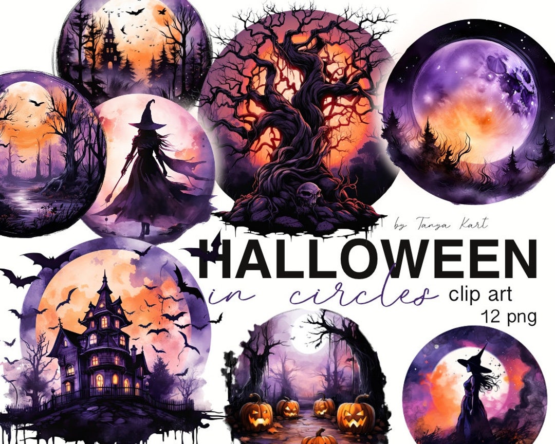 Halloween Clipart Bundle: Spooky House Image, Witch Graphics, Circle ...