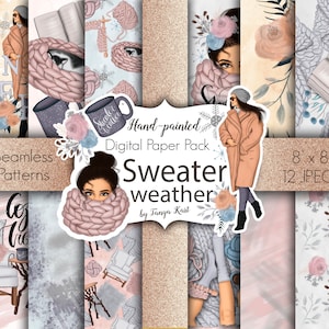 Sweater Weather Digital Papers, Winter Paper, Holiday Patterns, Planner ...