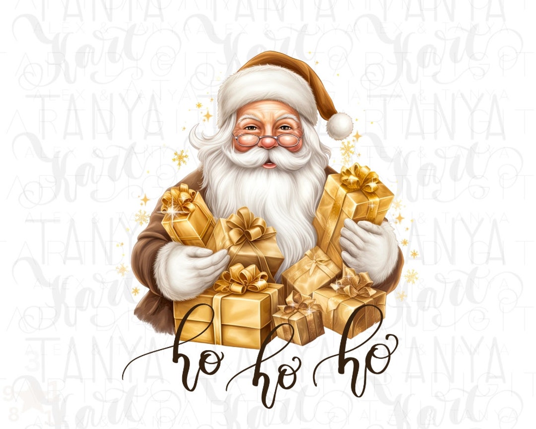 Vintage Gold Santa PNG for Christmas Gifts & Cards Jolly Santa Claus ...
