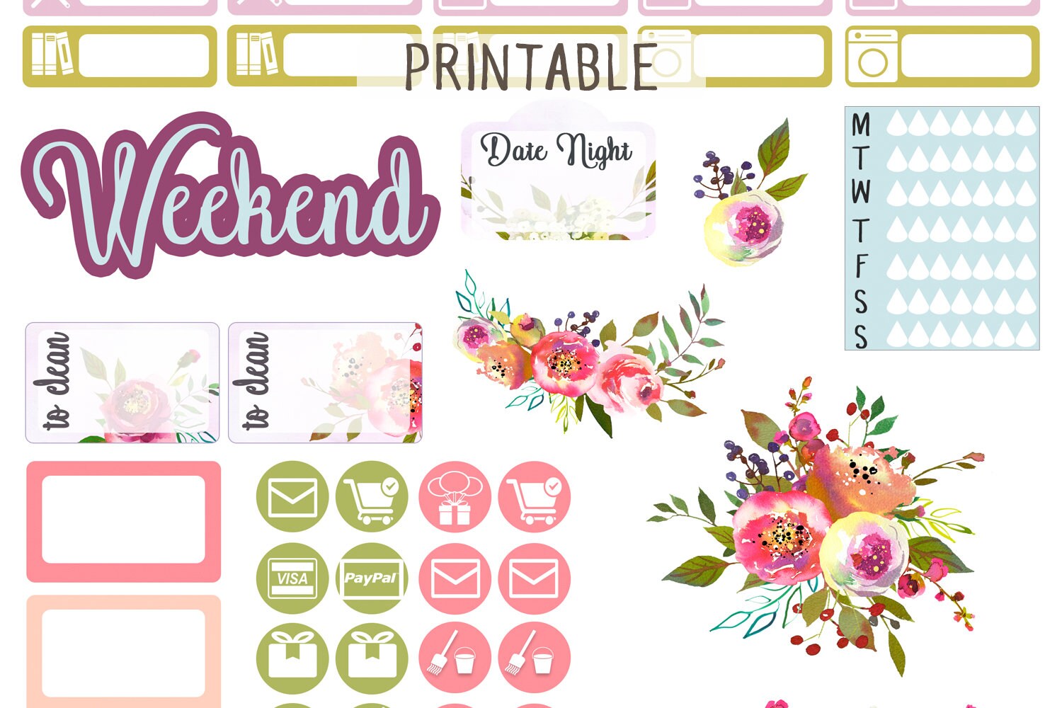 Floral Stickers//printable Stickers//weekly Planner Stickers//weekly ...