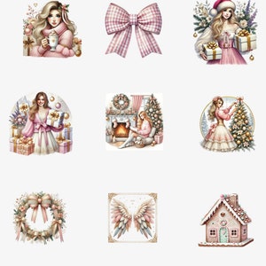 Coquette Christmas Clipart Bundle, Pink Bows, Pastel Retro Designs ...
