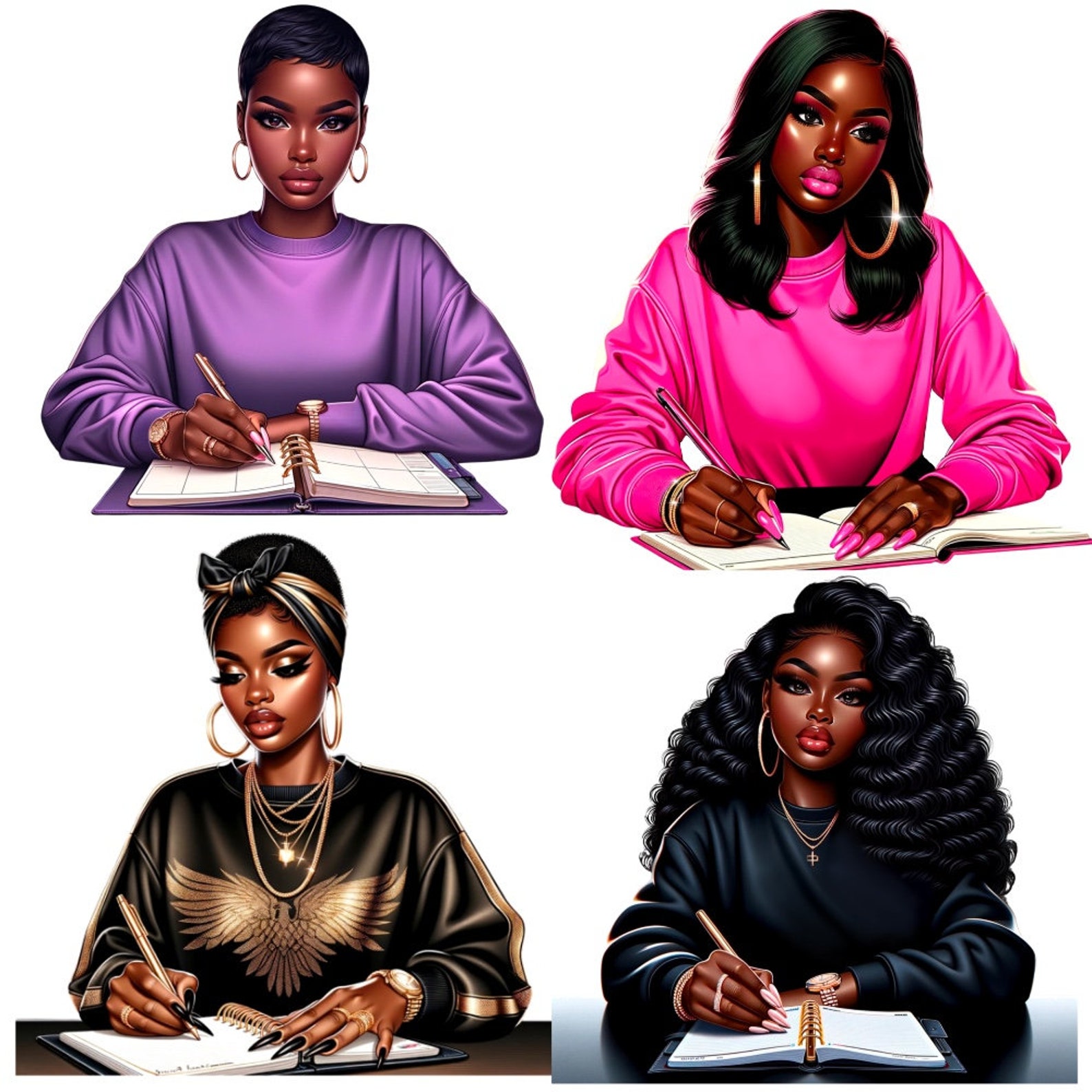 Black Woman Clipart Motivational Boss Babe PNG Files for Shirts Strong ...