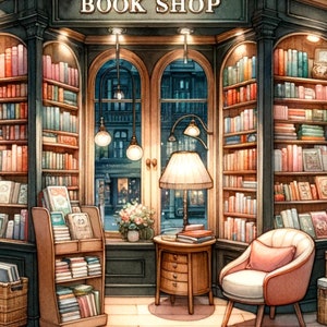 Book Shop Digital Printable, Watercolor Illustrations for Sublimation ...