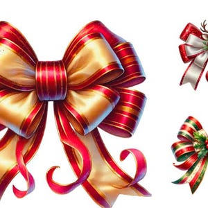 Coquette Christmas Bows PNG, Red Bow Clipart for Sublimation, Christmas ...