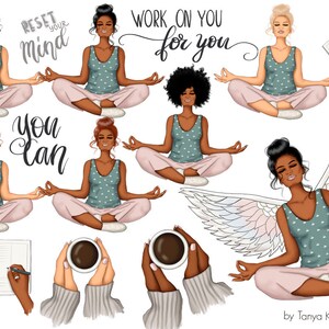 Mental Self Care Clipart, Mindfulness Planner Illustration, Yoga Png ...