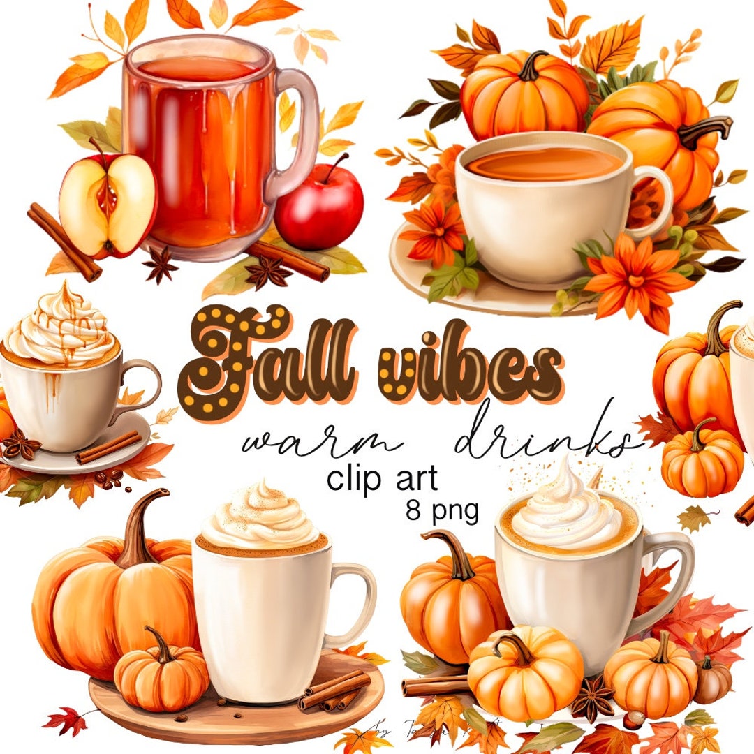 Cozy Autumn Vibes: Warm Drink Clipart & Thanksgiving Design for ...