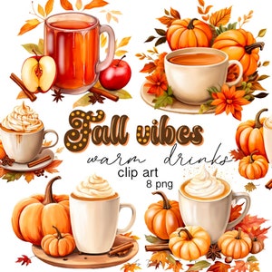 Cozy Autumn Vibes: Warm Drink Clipart & Thanksgiving Design for ...