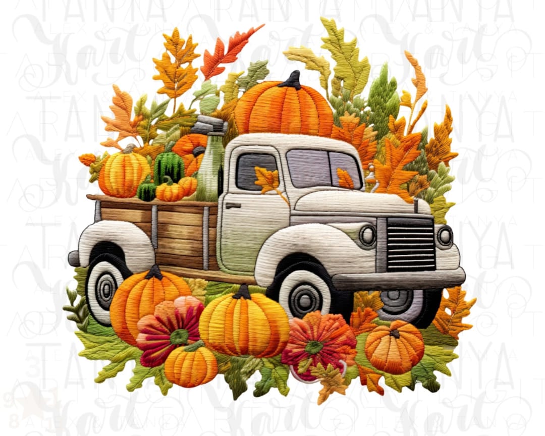 Autumn Harvest Farmhouse Truck With Pumpkins PNG - Printable ...