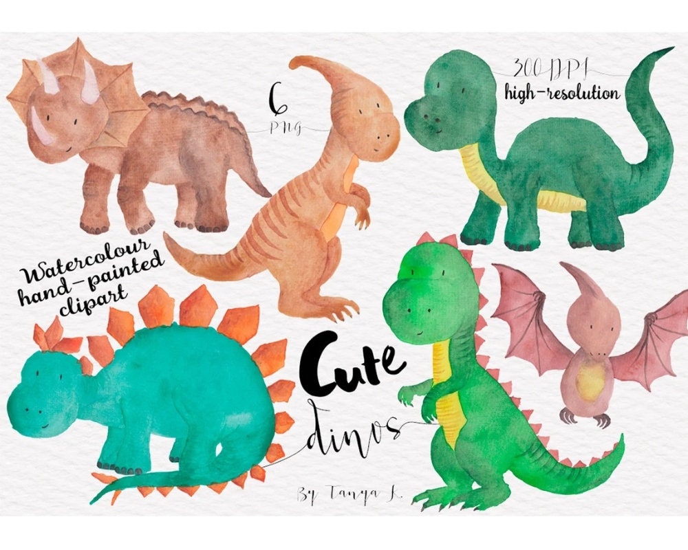 Watercolor Dinosaur Clipart: Dino Graphics, Scrapbooking (PNG Files) - Etsy