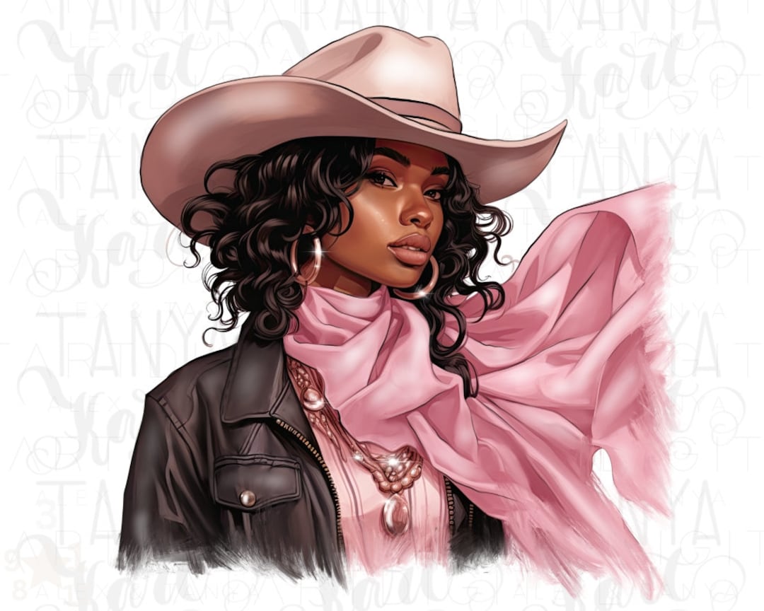 African American Pink Cowgirl PNG Digital Download for Sublimation ...