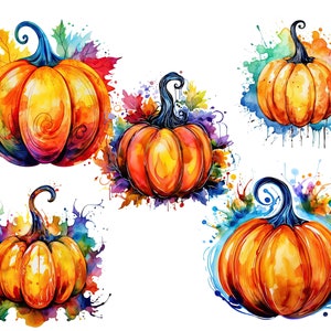 Colorful Watercolor Pumpkins Clip Art, Instant Download for Fall DIY ...