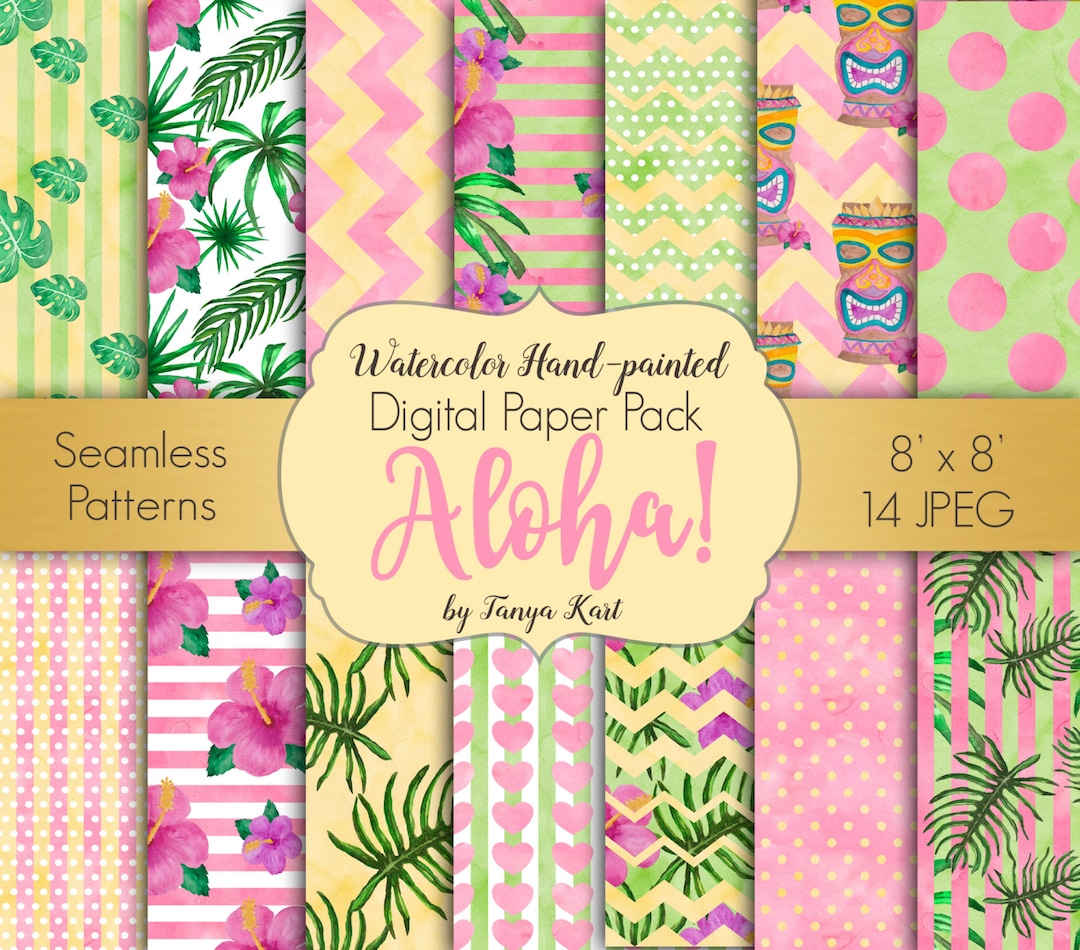 Tropical Watercolor Paper: Aloha Leaves, Seamless Patterns (JPEG) - Etsy