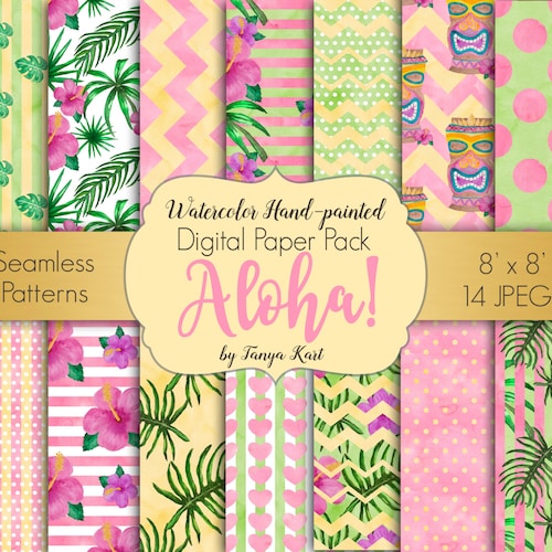 Tropical Digital Paper Watercolor Tropical Flowers Summer - Etsy
