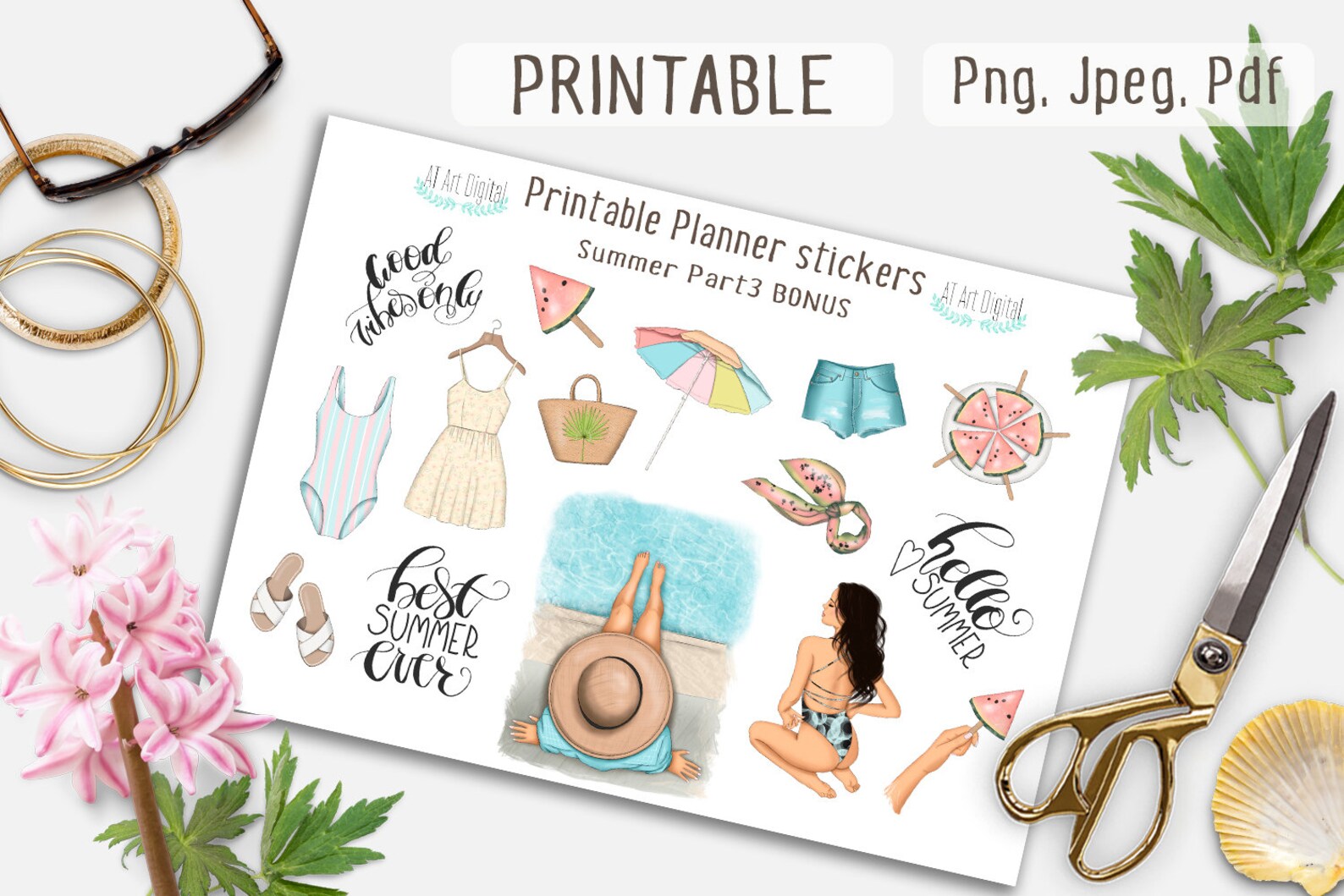 Printable Stickers Summer Stickers Weekly Stickers Beach - Etsy