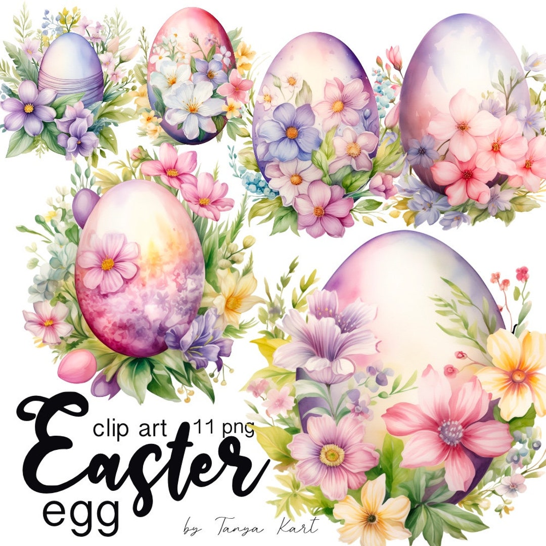 Watercolor Painted Easter Eggs Clipart | Floral Designs | Digital ...