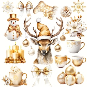 Gold Christmas Clipart Graphics Bundle, Png Digital Download for ...