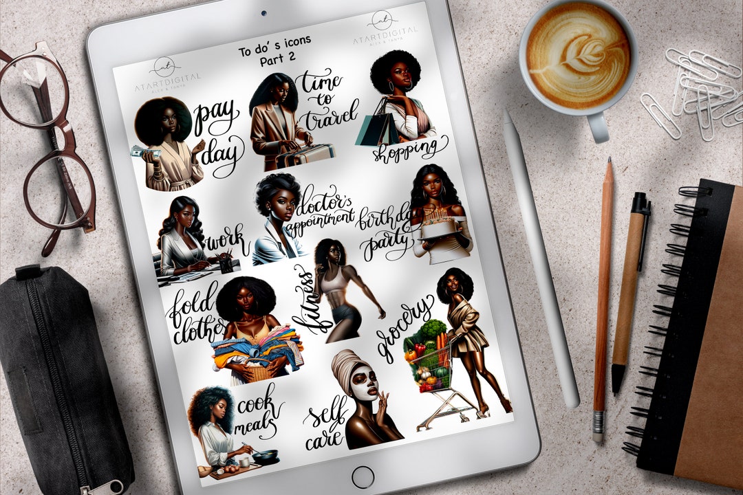 Afro Woman Planner Stickers: Melanin to Do Icons (digital Download) - Etsy
