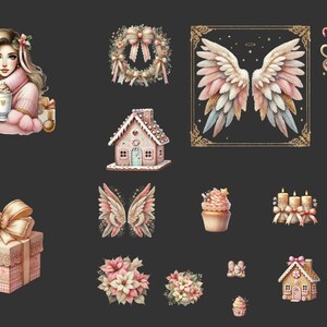 Coquette Christmas Clipart Bundle, Pink Bows, Pastel Retro Designs ...